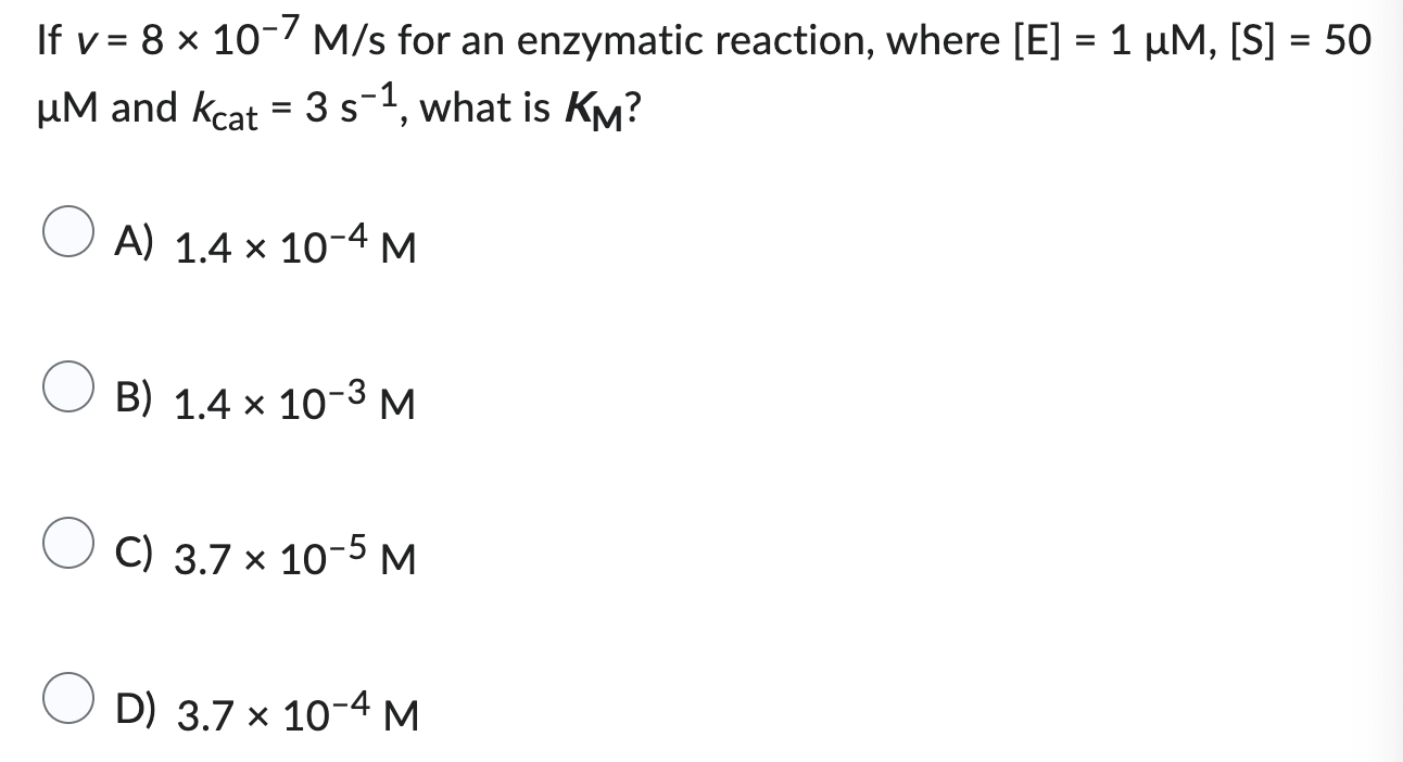 Solved If v=8×10-7Ms ﻿for an enzymatic reaction, where | Chegg.com