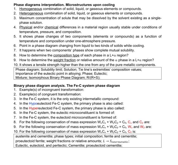 Solved Phase diagrams interpretation. Microstructures upon | Chegg.com
