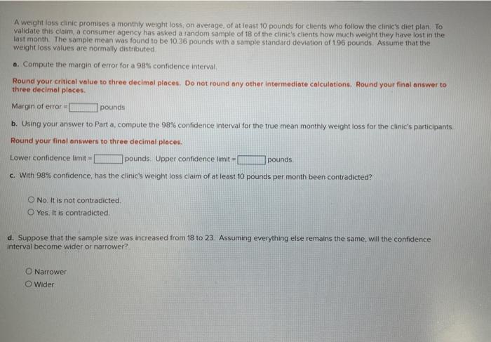 Solved weight loss values are normally distributed a. | Chegg.com