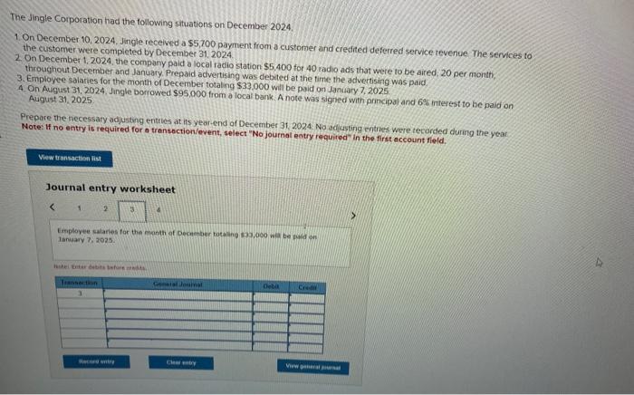 Solved The Jingle Corporation had the following situations | Chegg.com