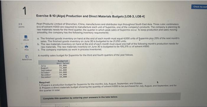 Solved Exercise 8-10 (Algo) Production and Direct Materials | Chegg.com
