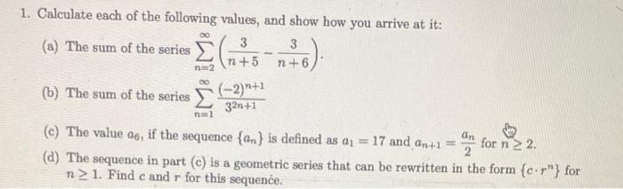 Solved 00 nto) 2 1. Calculate each of the following values, | Chegg.com