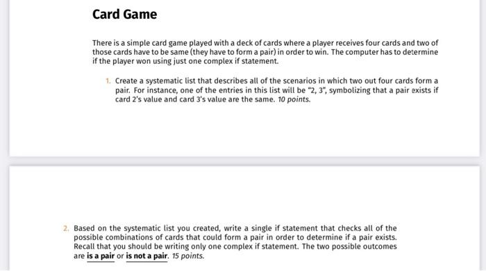 Solved Card Game There is a simple card game played with a | Chegg.com