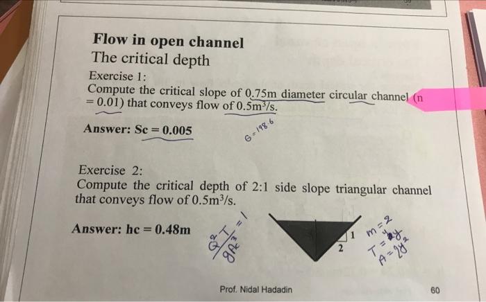 Flow in open channel The critical depth Exercise 1: | Chegg.com