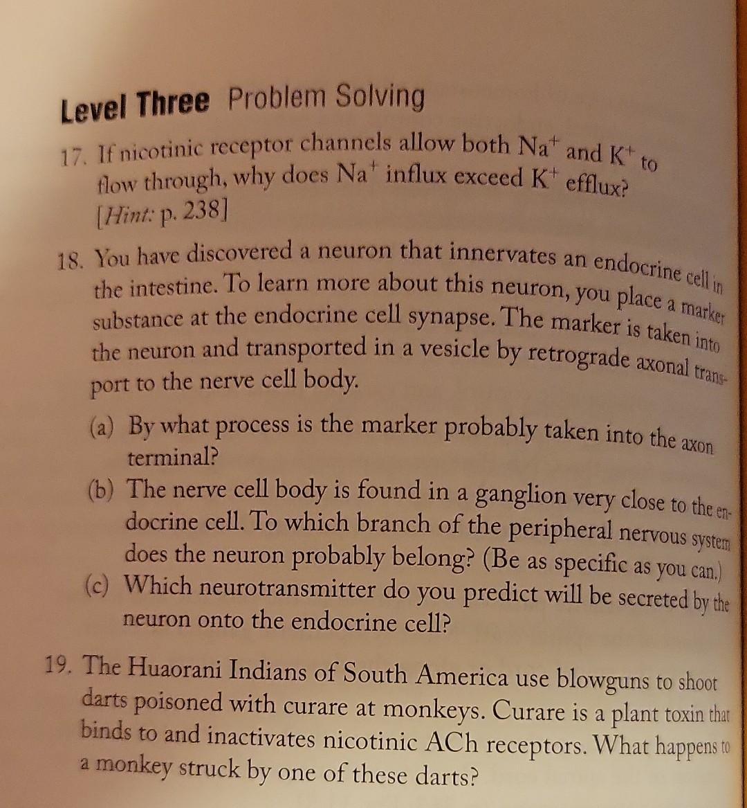 Solved Level Three Problem Solving 17. If nicotinic receptor | Chegg.com