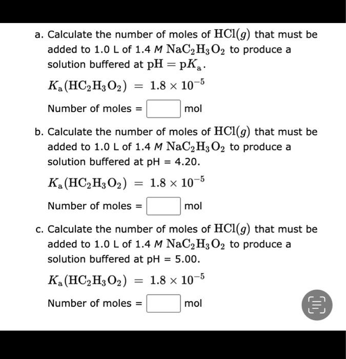 Solved = a. Calculate the number of moles of HCl(g) that | Chegg.com