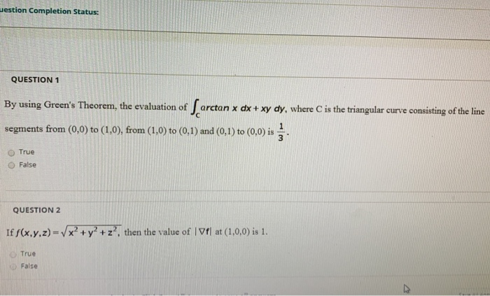 Solved estion Completion Status: QUESTION 1 By using Green's | Chegg.com