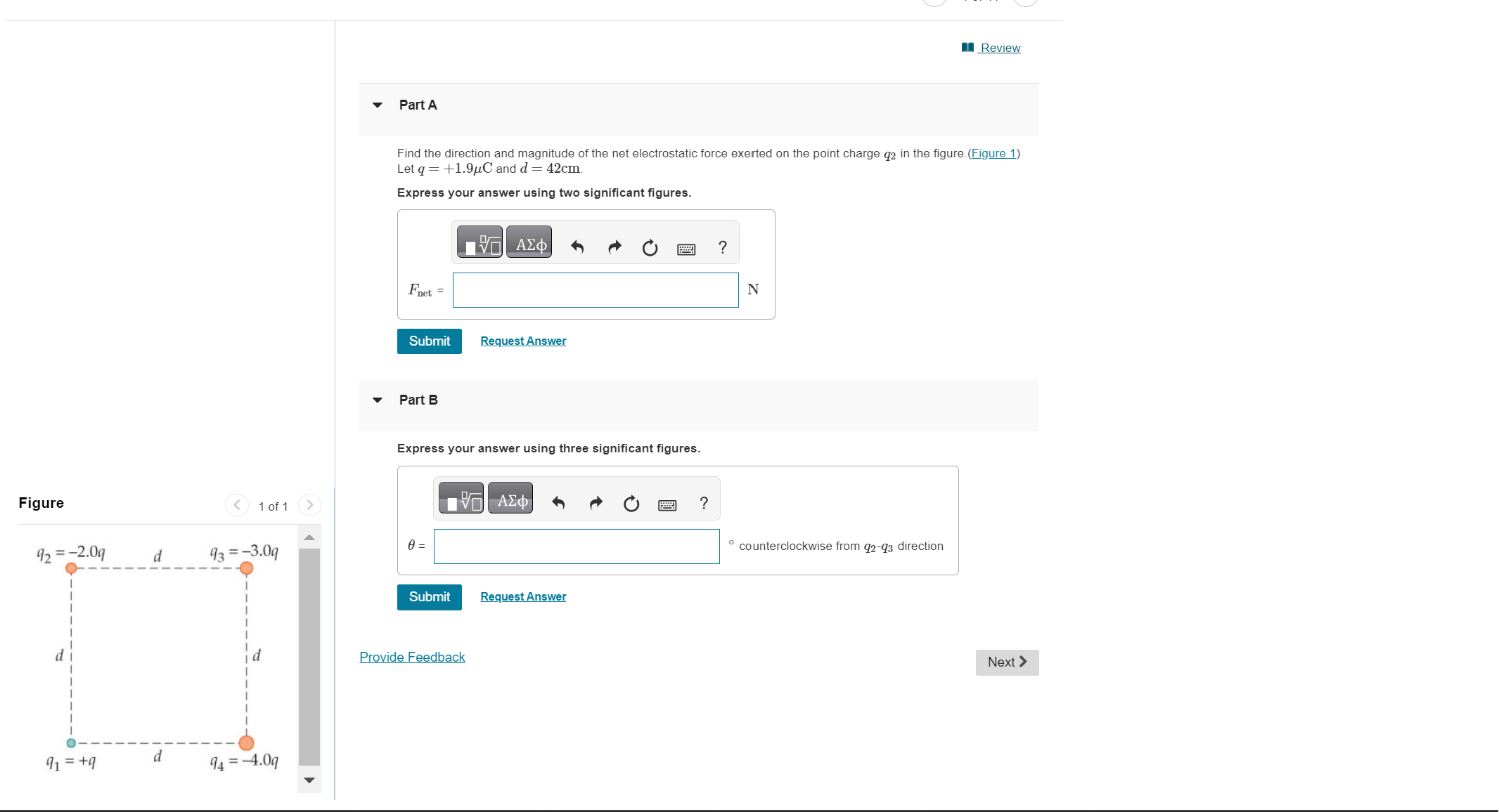 Solved Part AFind the direction and magnitude of the net | Chegg.com