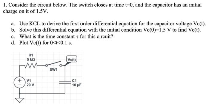 Solved 1. Consider the circuit below. The switch closes at | Chegg.com