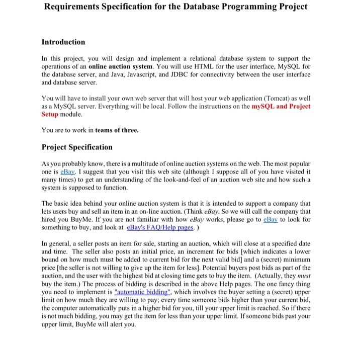 Solved Requirements Specification for the Database | Chegg.com