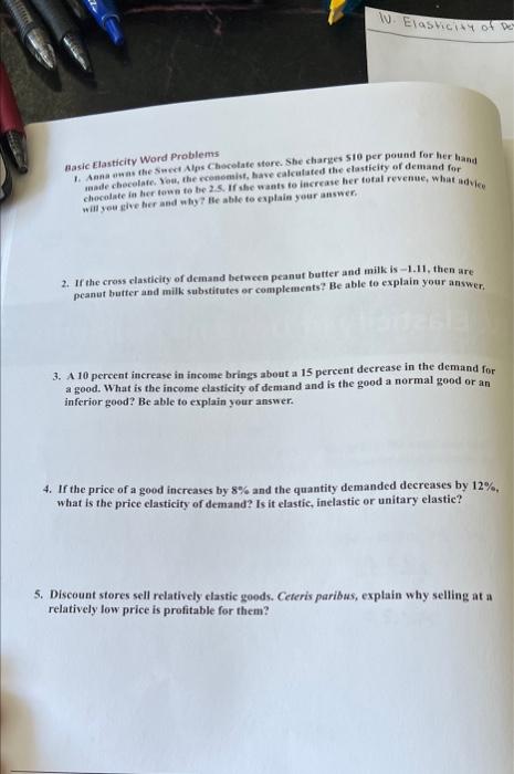 Solved 10. Elasticity 04 De Basic Elasticity Word Problems | Chegg.com