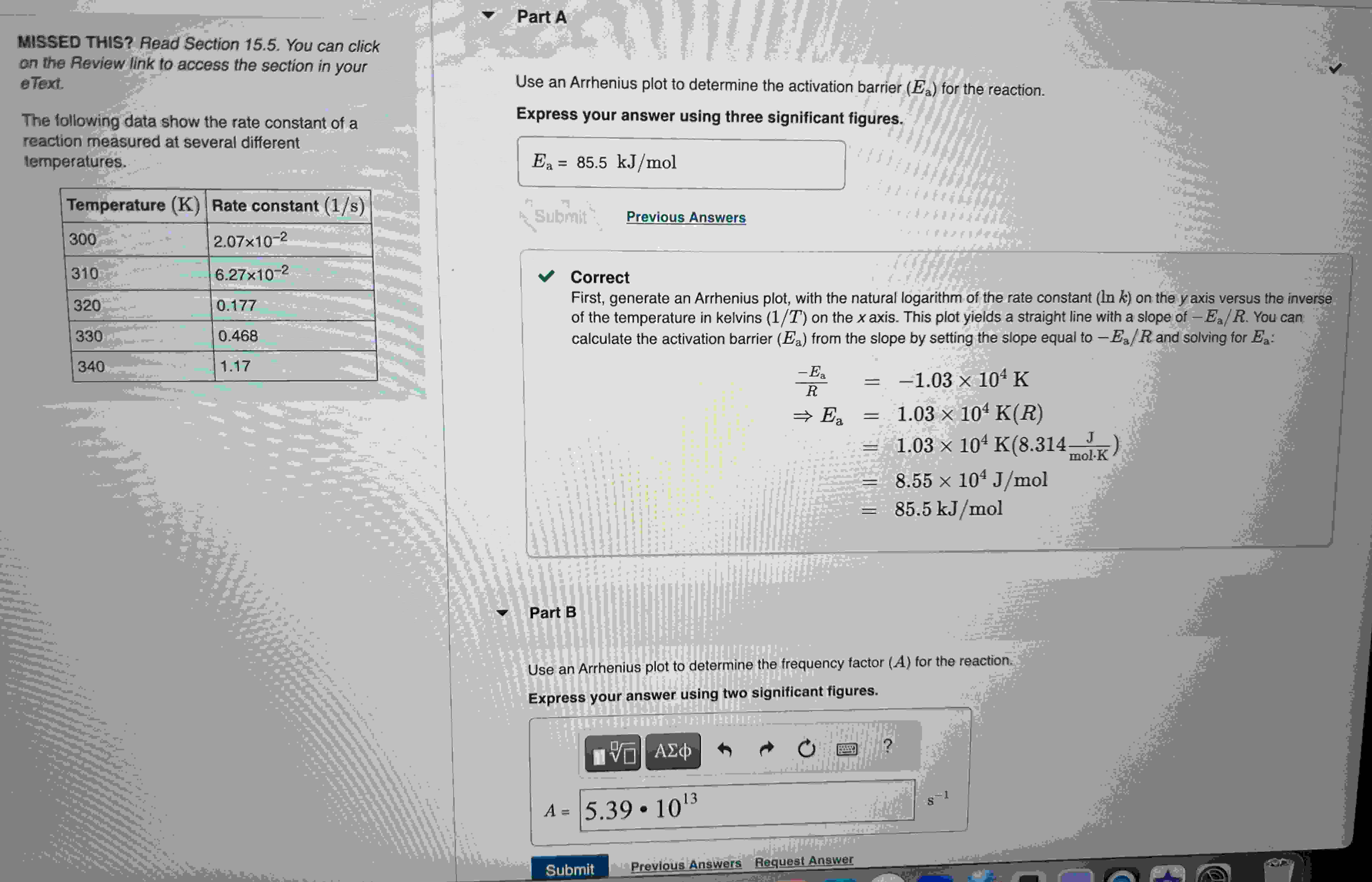 Solved HELP WITH PART B PLEASEUse an Arrhenius plot to | Chegg.com