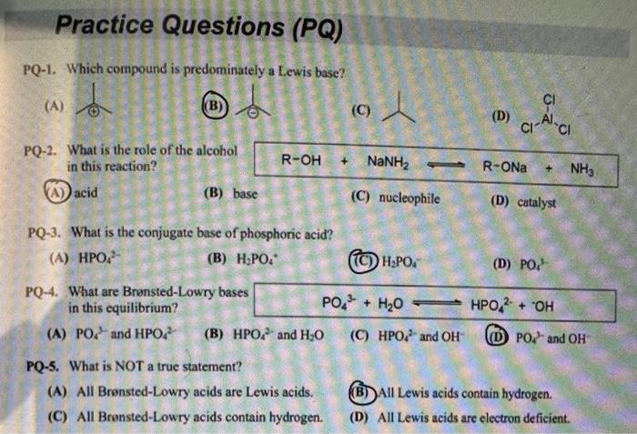 Solved PQ-1. Which compound is predominately a Lewis base? | Chegg.com