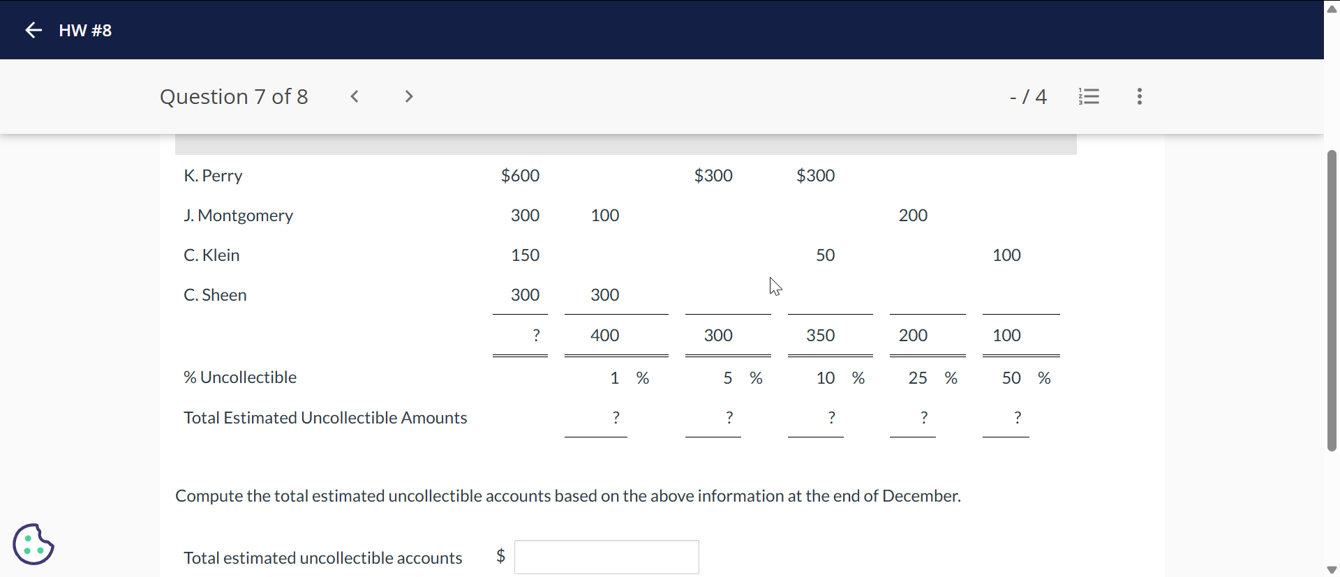 Solved Question 7 ﻿of 8 ﻿K. ﻿Perry J. ﻿Montgomery C. ﻿Klein | Chegg.com