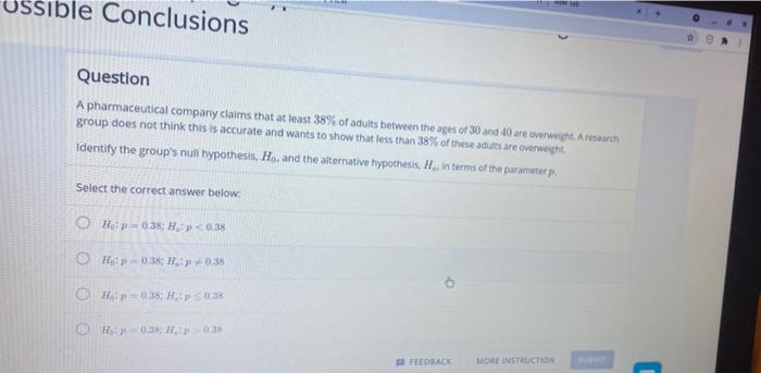 Solved sible Conclusions Question Apharmaceutical company | Chegg.com