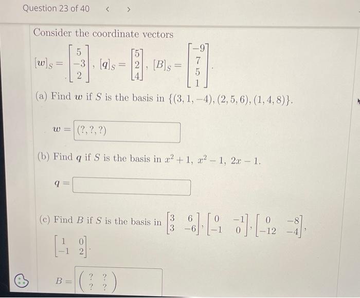 Solved Consider the coordinate vectors | Chegg.com