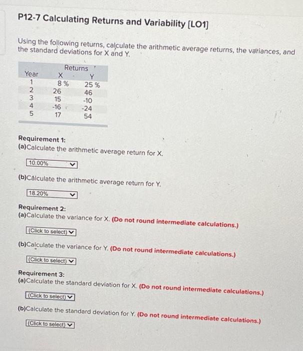 Solved P12-7 Calculating Returns and Variability (LO1) Using | Chegg.com