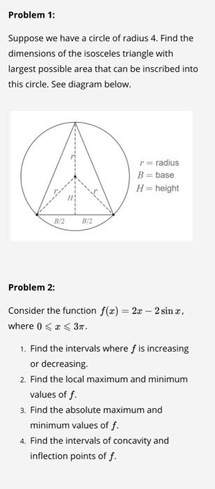 Solved Problem 1: Suppose we have a circle of radius 4. Find | Chegg.com