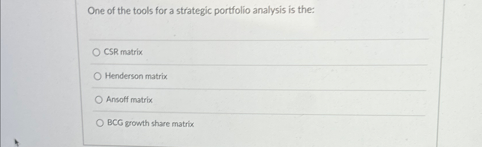 Solved One of the tools for a strategic portfolio analysis | Chegg.com