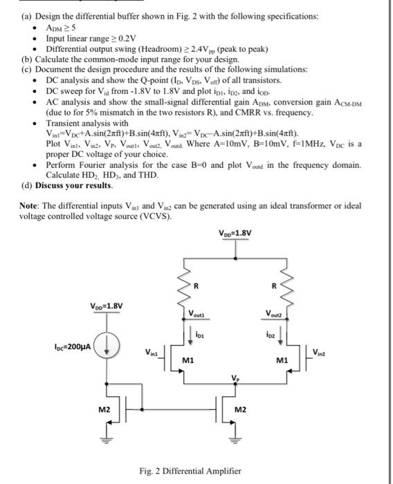 Solved (a) Design the differential buffer shown in Fig. 2 | Chegg.com