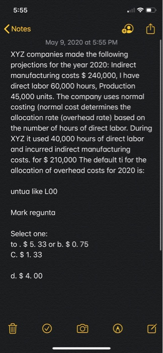 Solved 5:55 Notes May 9, 2020 at 5:55 PM XYZ companies made | Chegg.com