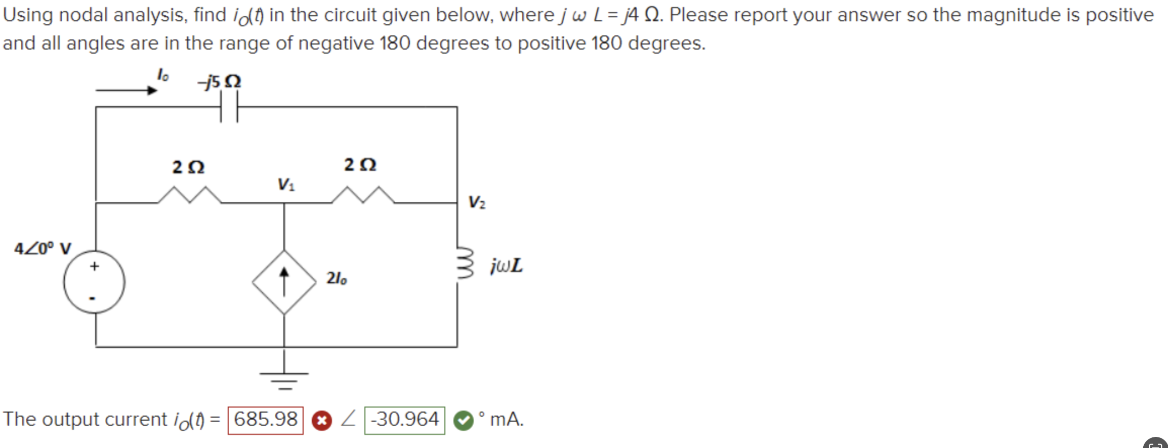 Solved Using nodal analysis, find iO(t) ﻿in the circuit | Chegg.com