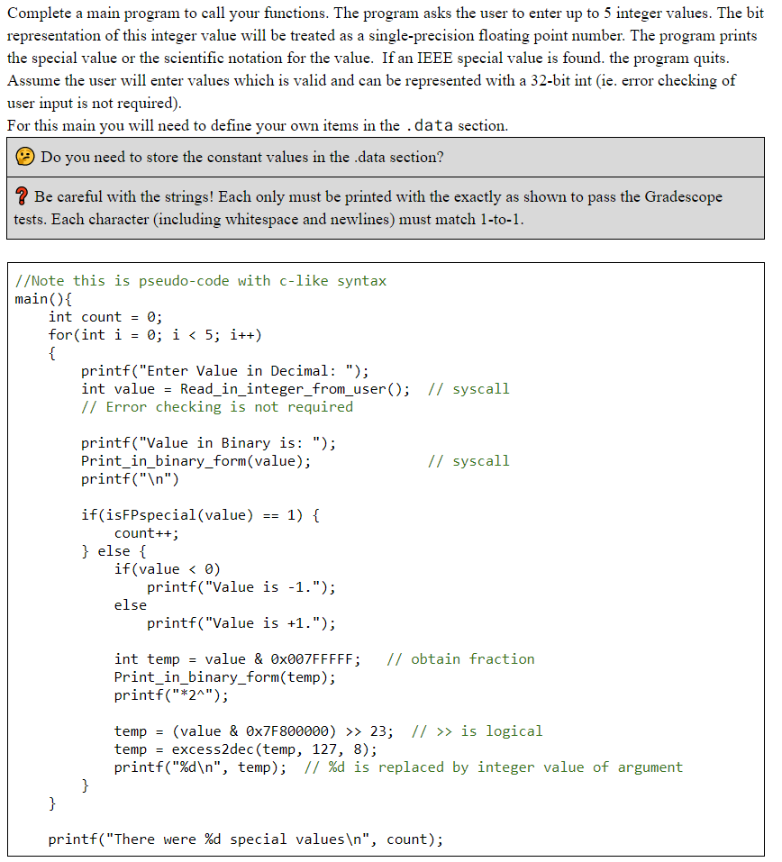 Complete a main program to call your functions. The | Chegg.com