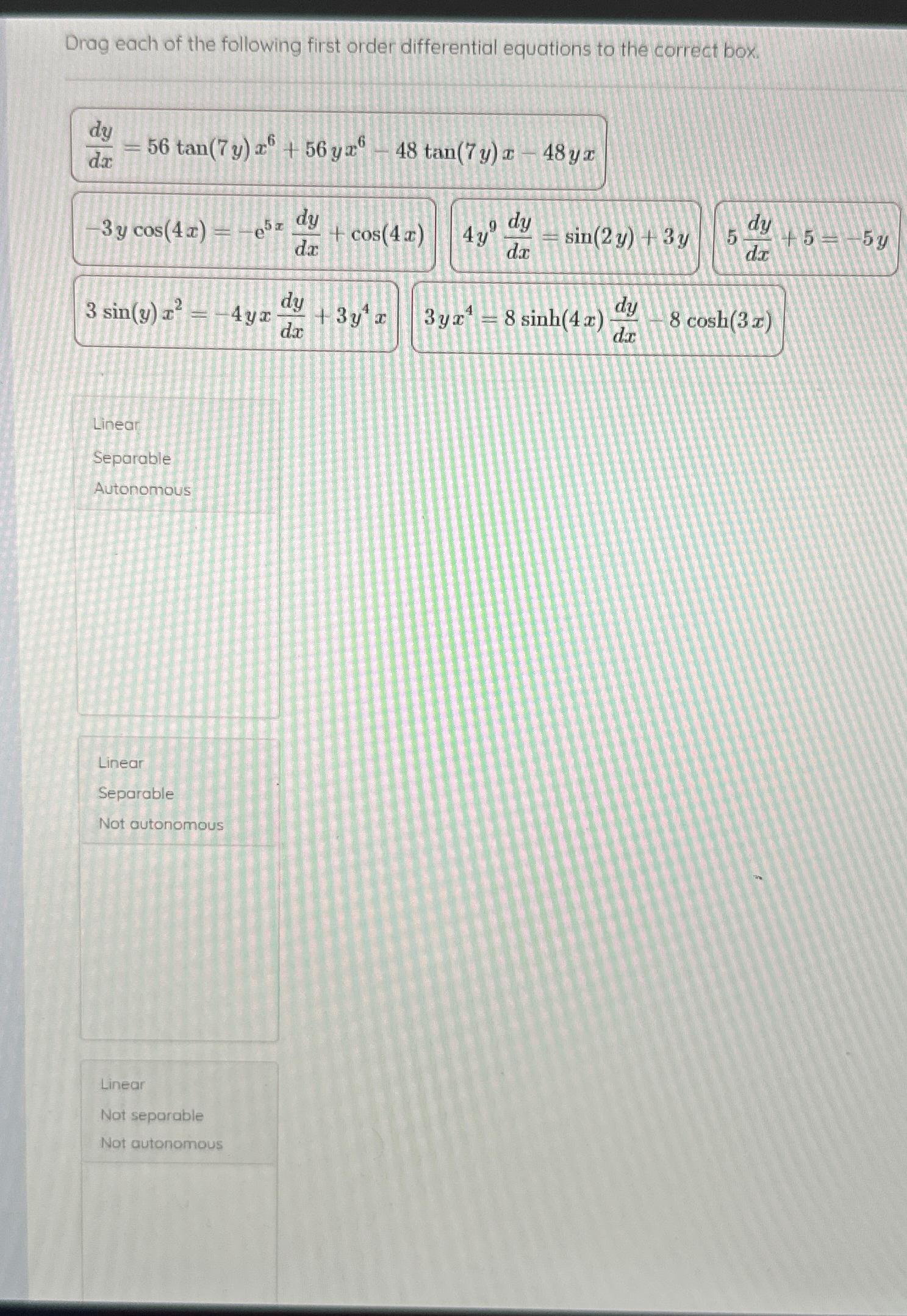 Solved Drag each of the following first order differential | Chegg.com