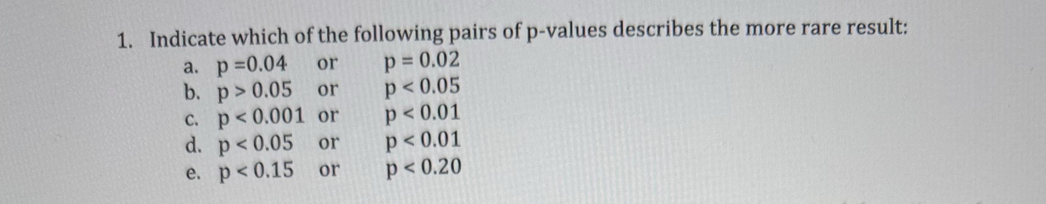 Solved Indicate which of the following pairs of p-values | Chegg.com