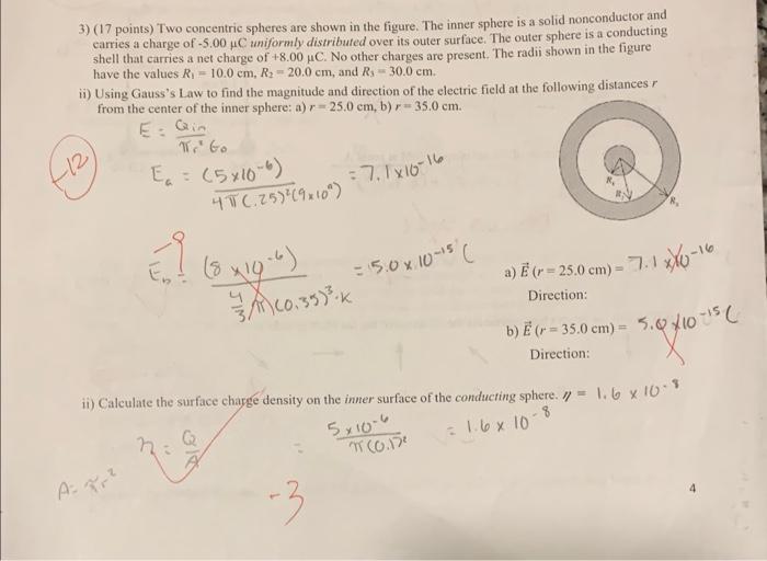 Solved 3) (17 points) Two concentric spheres are shown in | Chegg.com
