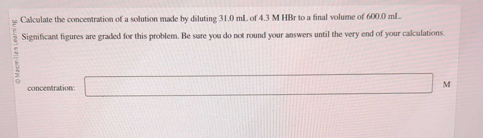 Solved ar Calculate the concentration of a solution made by | Chegg.com