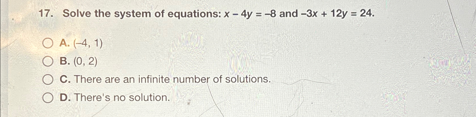 Solved Solve the system of equations: x-4y=-8 ﻿and | Chegg.com