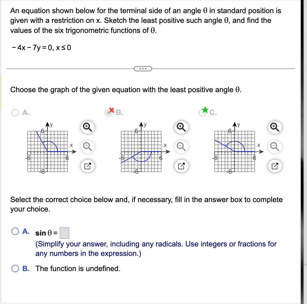 Solved An equation shown below for the terminal side of an | Chegg.com