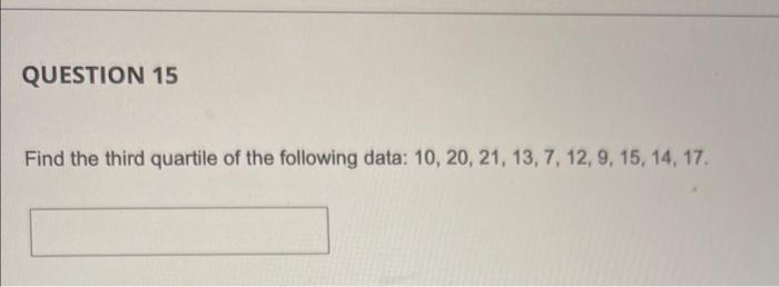 Solved Find the third quartile of the following data: | Chegg.com