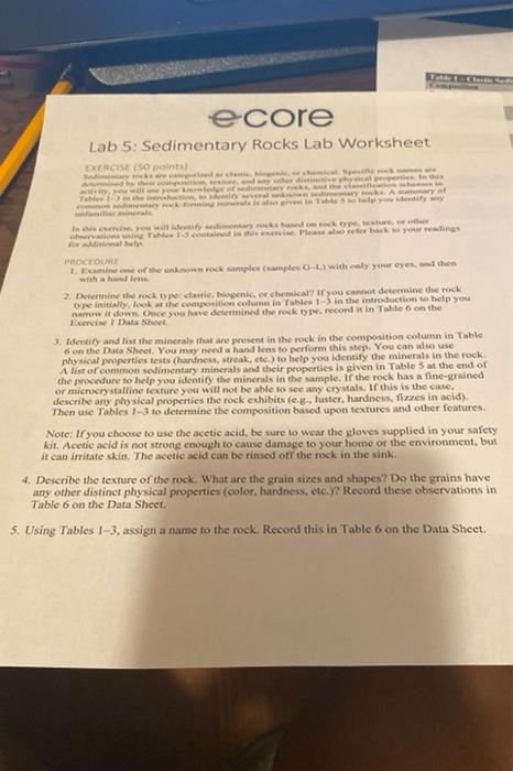 e core Lab 5: Sedimentary Rocks Lab Worksheet | Chegg.com