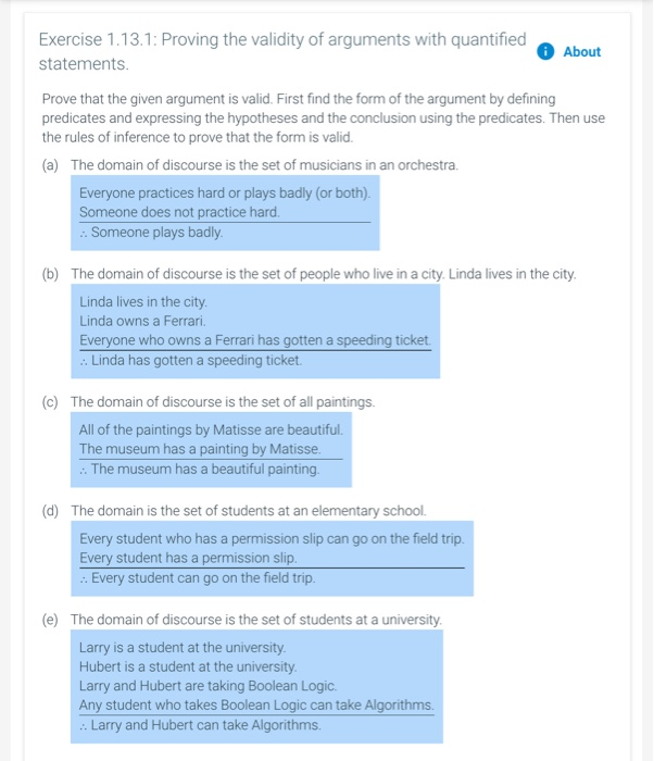 Exercise 1.13.1: Proving the validity of arguments | Chegg.com