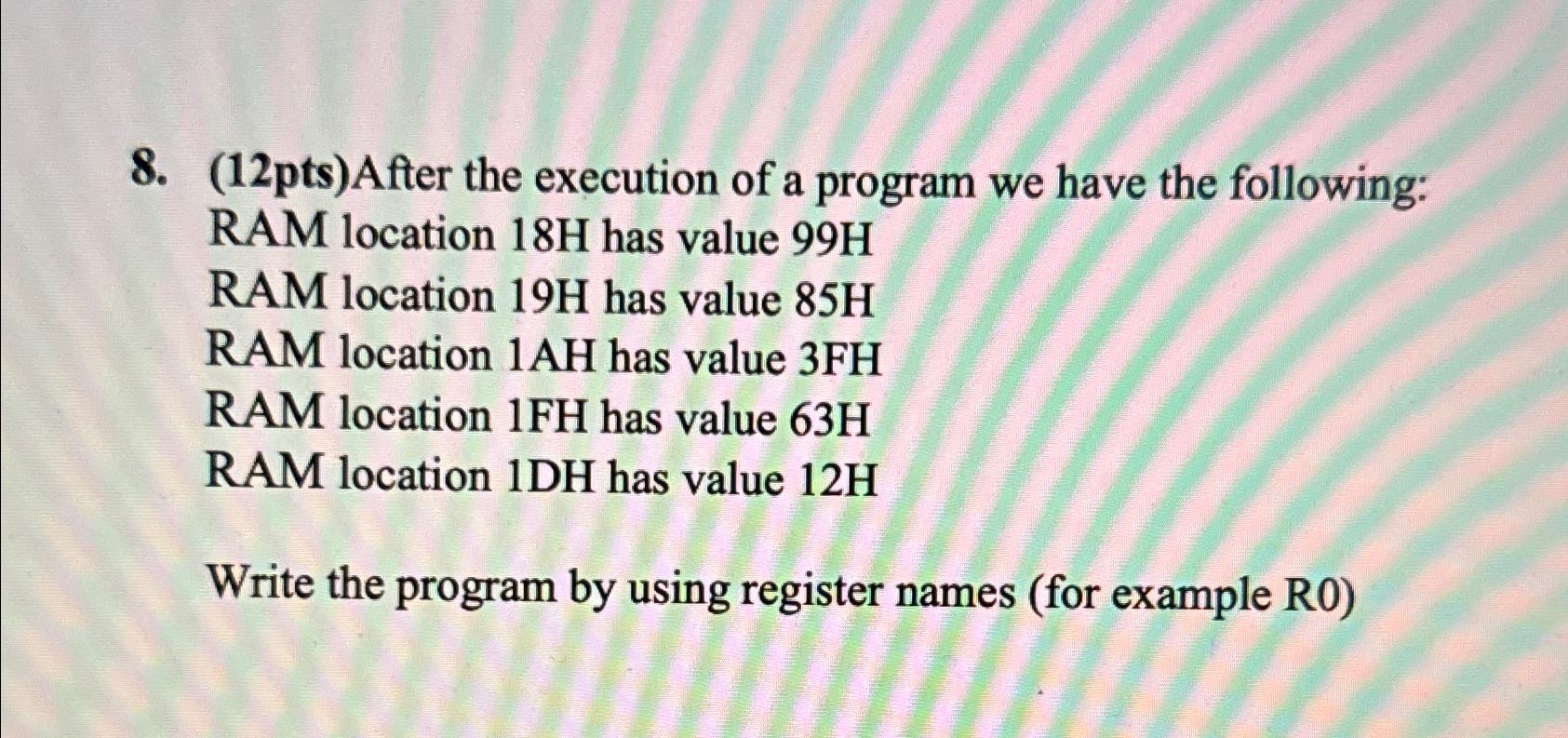 Solved (12pts)After the execution of a program we have the | Chegg.com