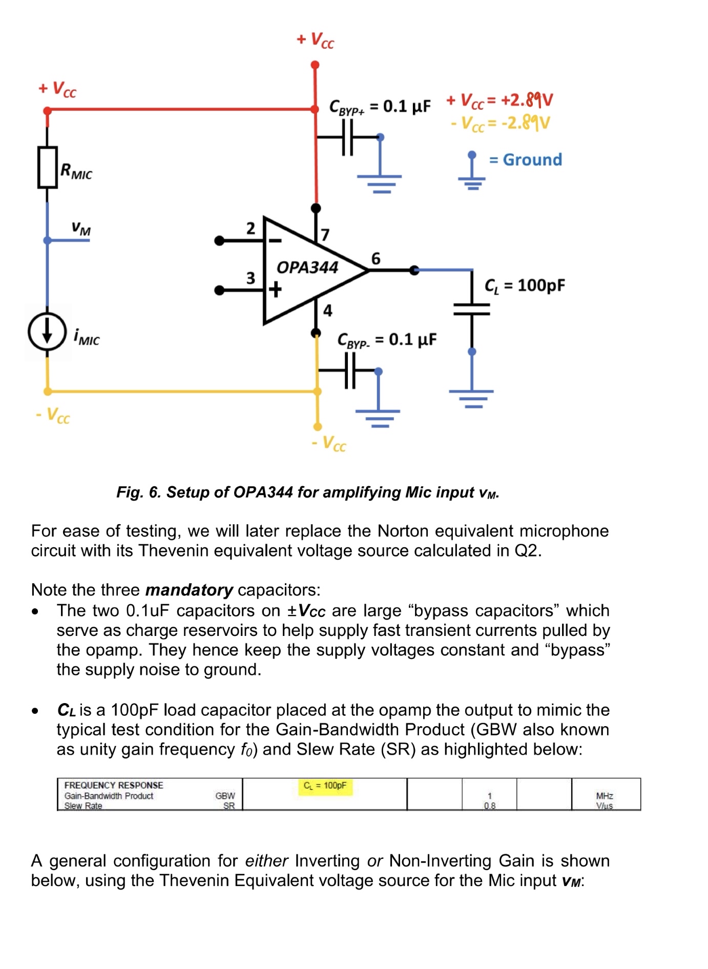 Solved Fig. 6. ﻿Setup of OPA344 ﻿for amplifying Mic input | Chegg.com