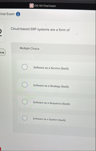 Solved CIS 101 ﻿Final Examinal Exam iCloud-based ERP systems | Chegg.com