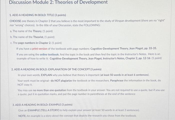 Discussion Module 2: Theories of Development 1. ADD A | Chegg.com