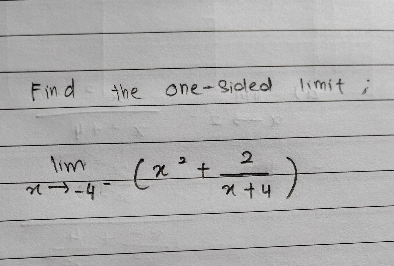 Find the one-sided limit; limx→−4−(x2+x+42) | Chegg.com