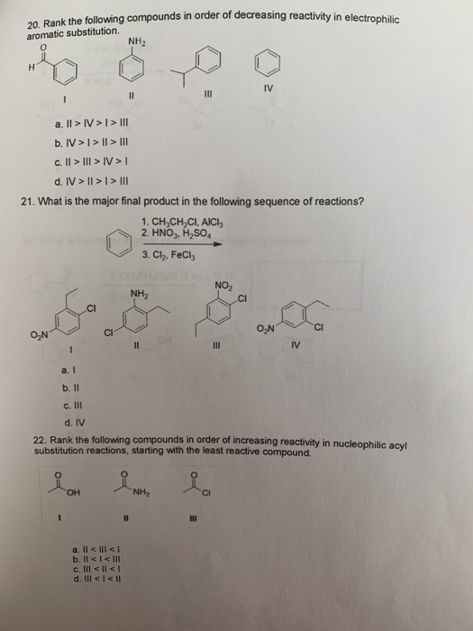 Solved aromatic substitution. 20. Rank the following | Chegg.com