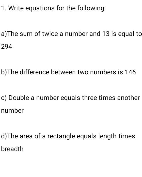 Solved 1. Write equations for the following: a)The sum of | Chegg.com
