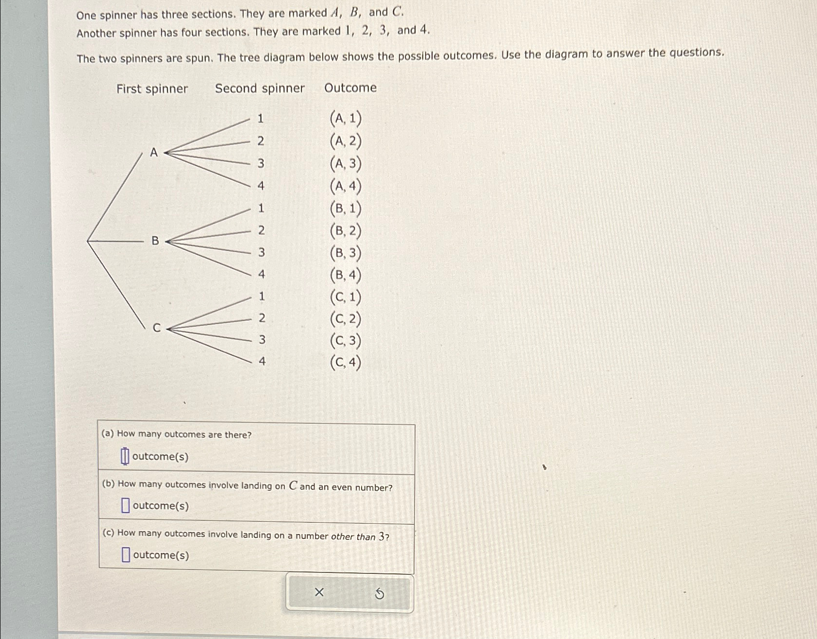 Solved One spinner has three sections. They are marked A,B, | Chegg.com