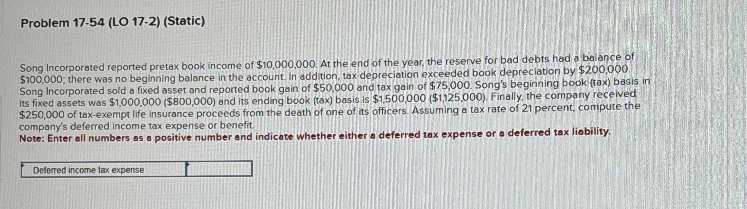 Solved Problem 17-54 (LO 17-2) (Static)Song Incorporated | Chegg.com