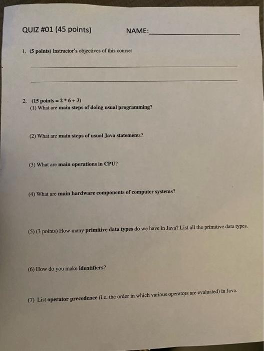 Solved 1. ( 5 points) Instructor's objectives of this | Chegg.com