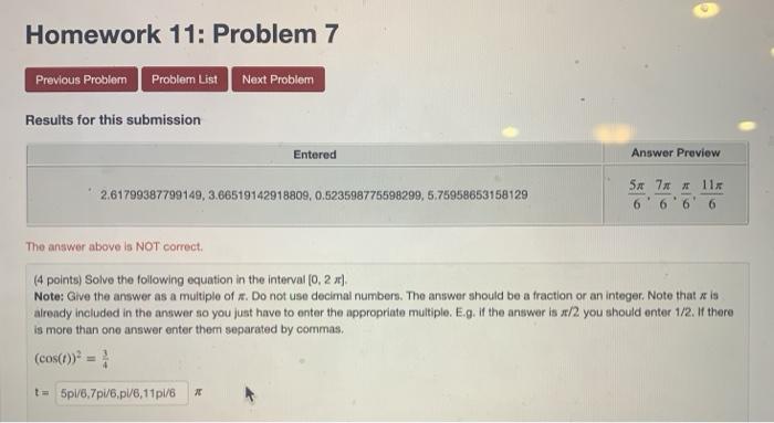 Solved Homework 11: Problem 7 Previous Probler Problem List | Chegg.com