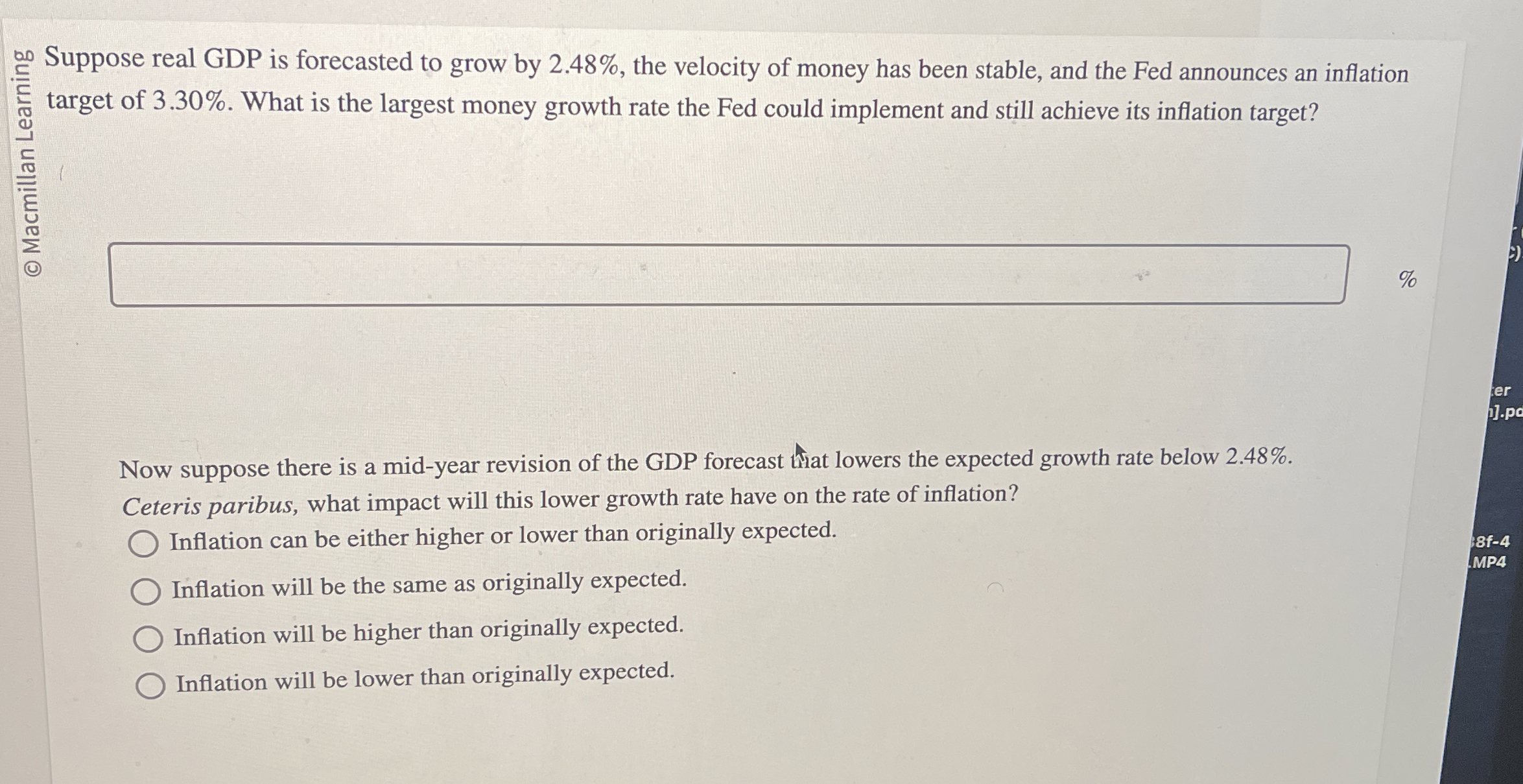 Solved Suppose real GDP is forecasted to grow by 2.48%, ﻿the | Chegg.com