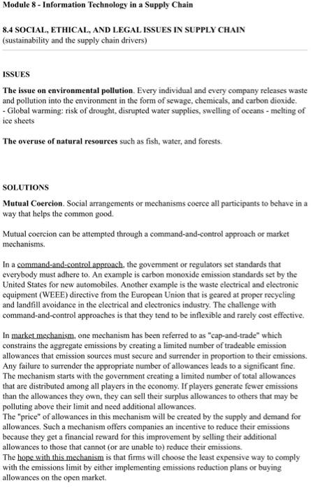 Solved Module 8 - Information Technology in a Supply Chain | Chegg.com