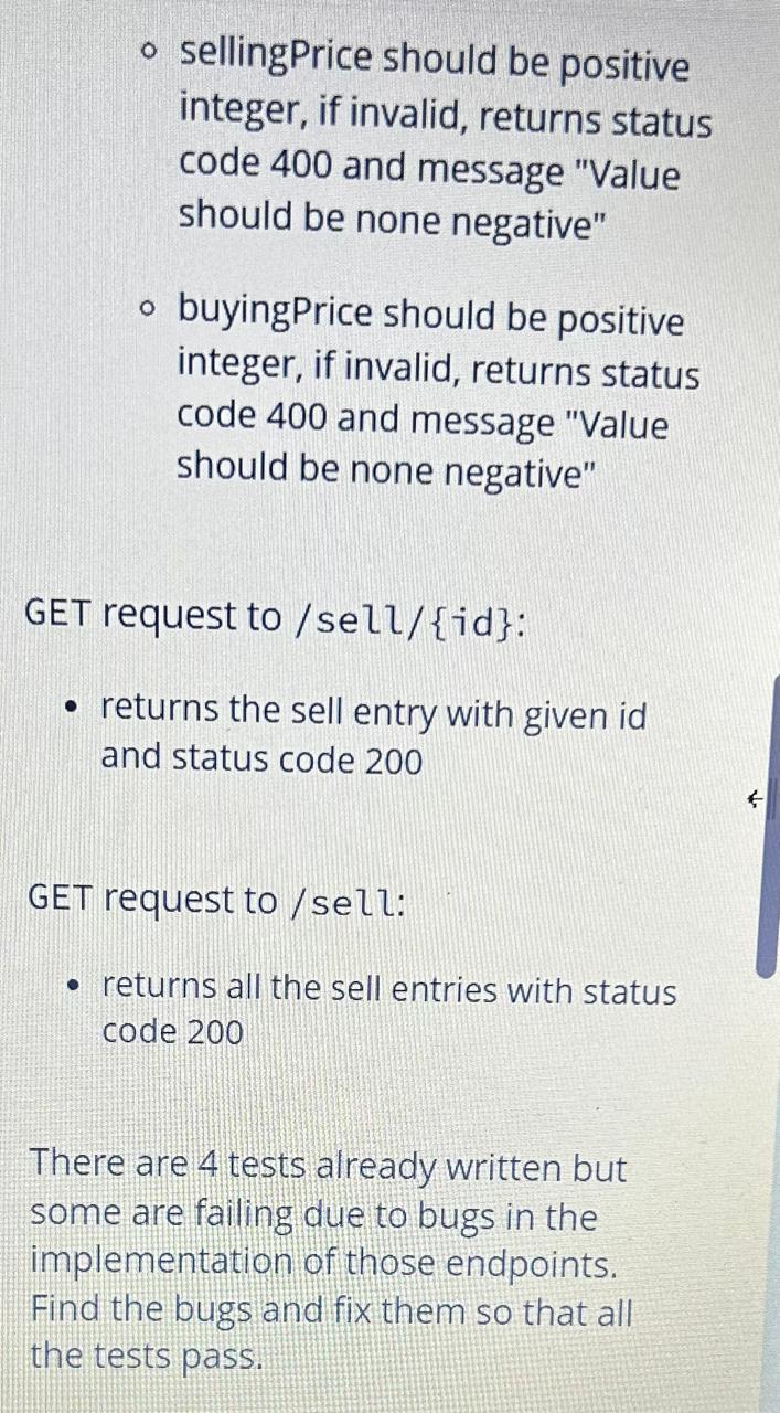 Solved SpringBoot (Debugging):Sells APIDataExample of a Sell | Chegg.com